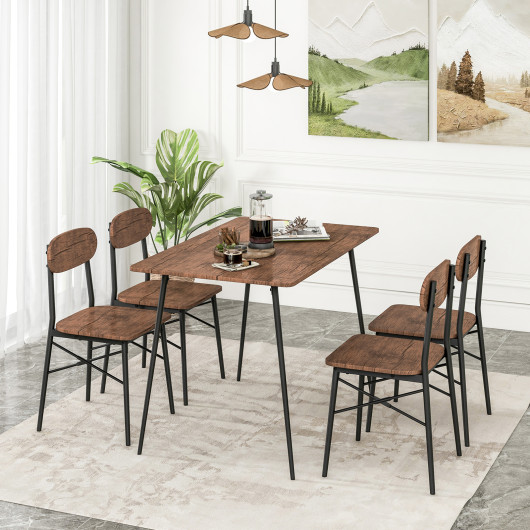 Rustic Brown Dining Table Set with Backrest and Metal Legs (5) - Cave ...