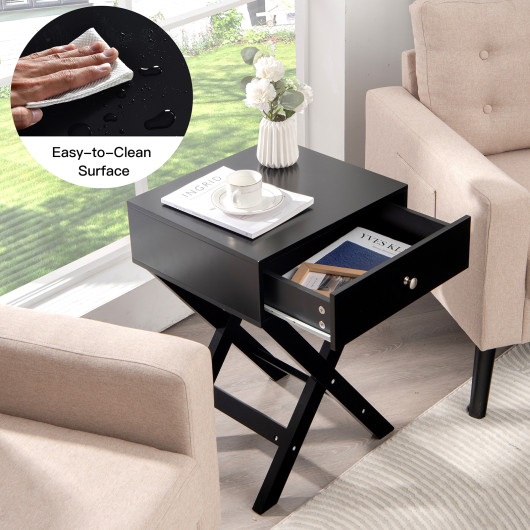 Modern X Shaped Side Table with Drawer for Living Room - Cave Supplies