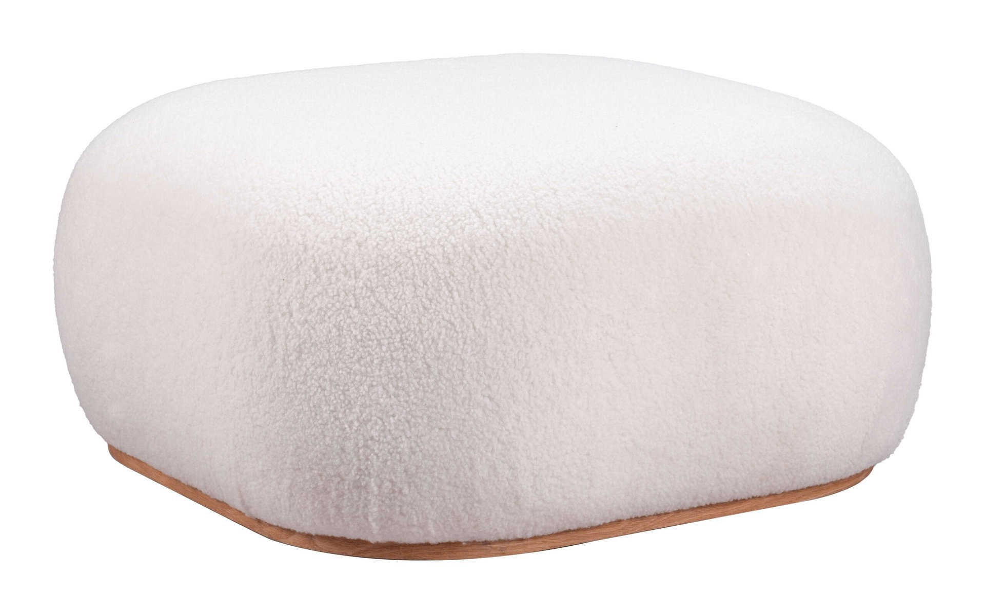 Cream Upholstered Sherpa Ottoman with Wood Veneer Legs - Cave Supplies