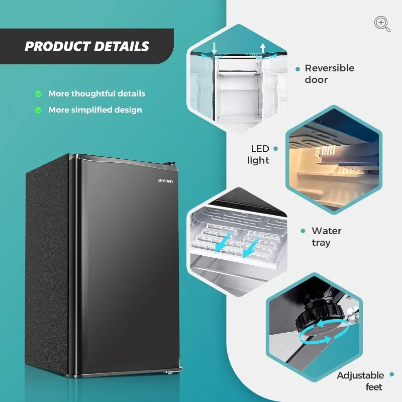 3.2 Cu. Ft Compact Mini Fridge with Freezer, LED, Adjustable Thermostat ...