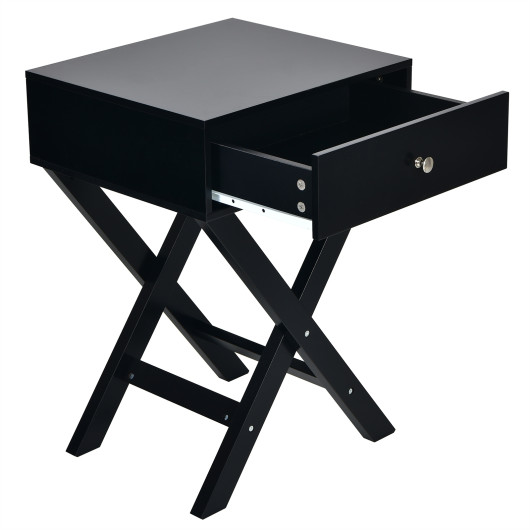 Modern X Shaped Side Table with Drawer for Living Room - Cave Supplies