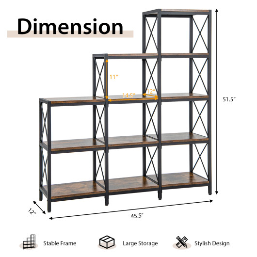 Rustic Brown 9-Cube Bookcase with Carbon Steel Frame - Cave Supplies