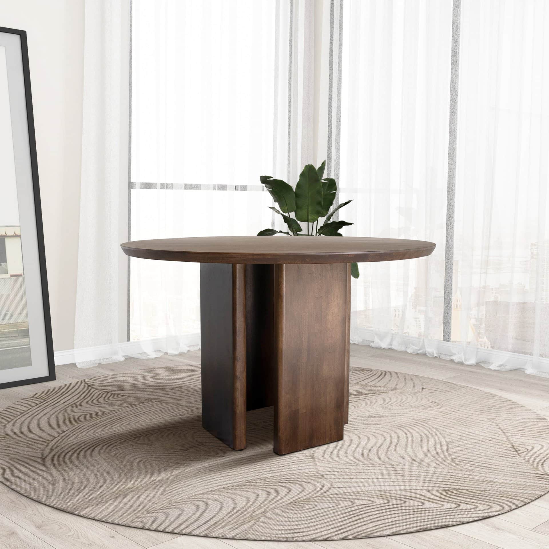 Round Brown Wood Dining Table with Pedestal Base - Cave Supplies