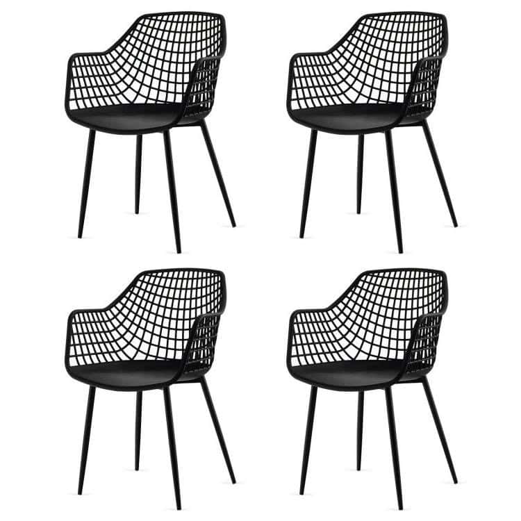 Mid-Century Modern Black Mesh Dining Chairs Ergonomic Backrest (Set of ...