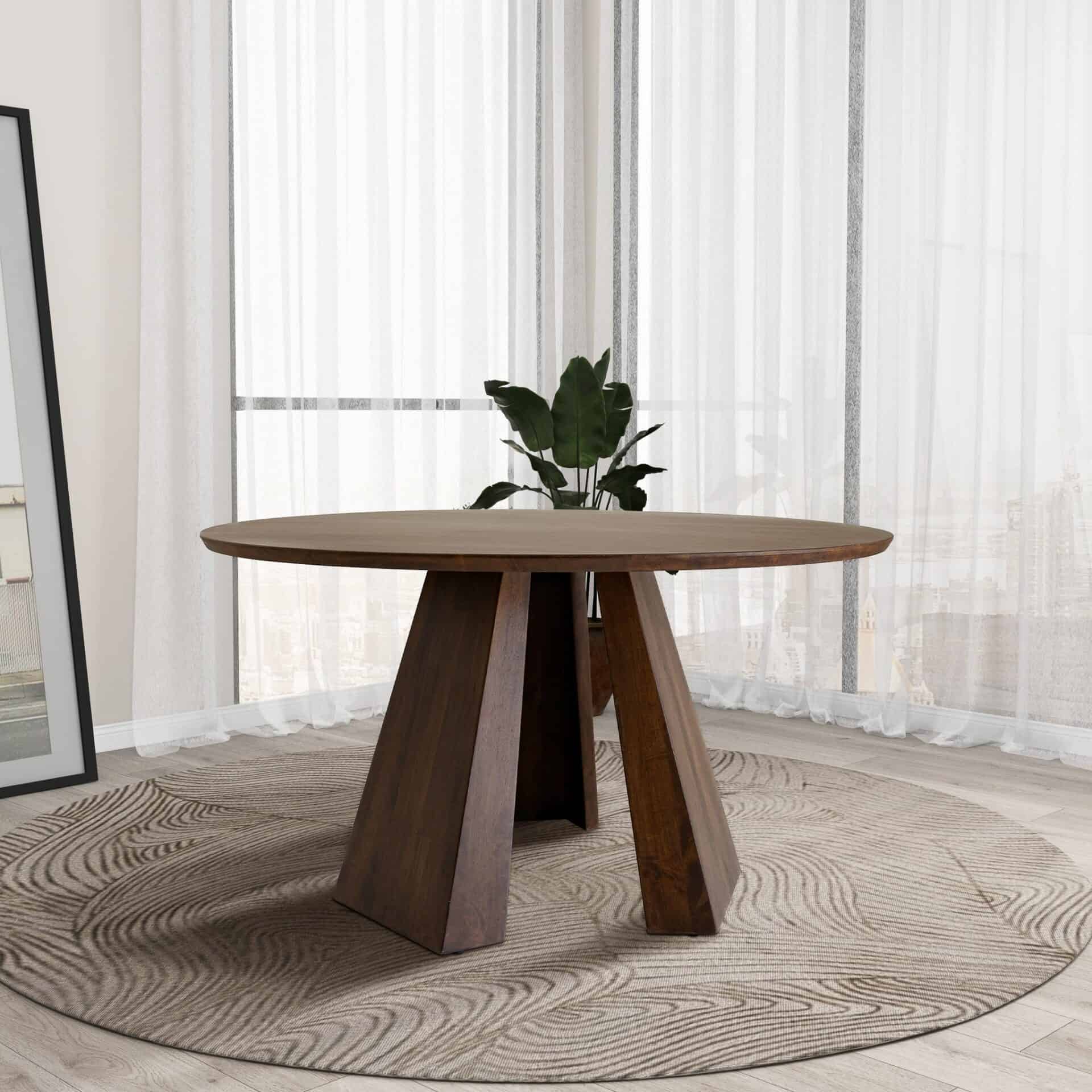 Brown Wood Round Dining Table with Pedestal Base - Cave Supplies