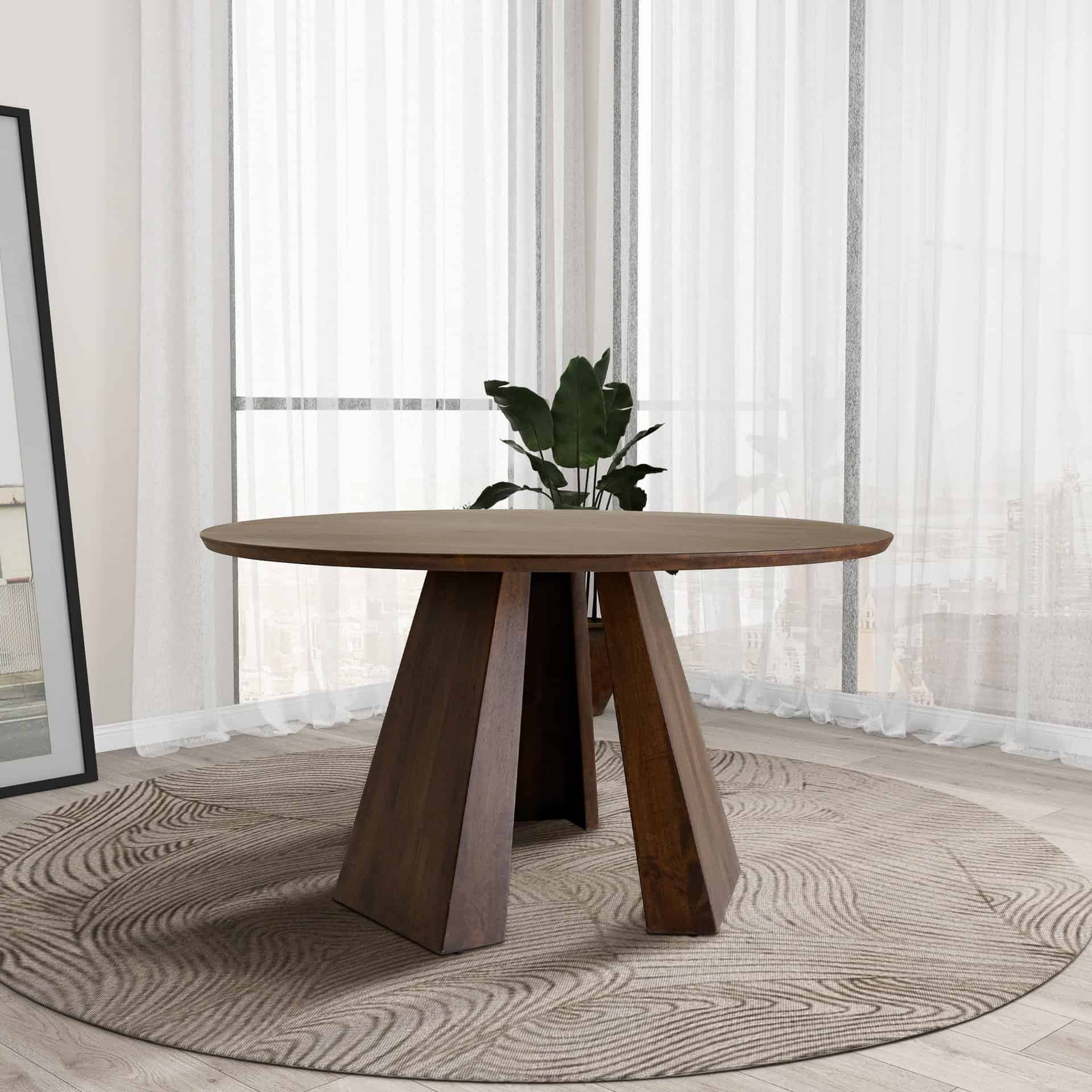 Brown Wood Round Dining Table with Pedestal Base - Cave Supplies