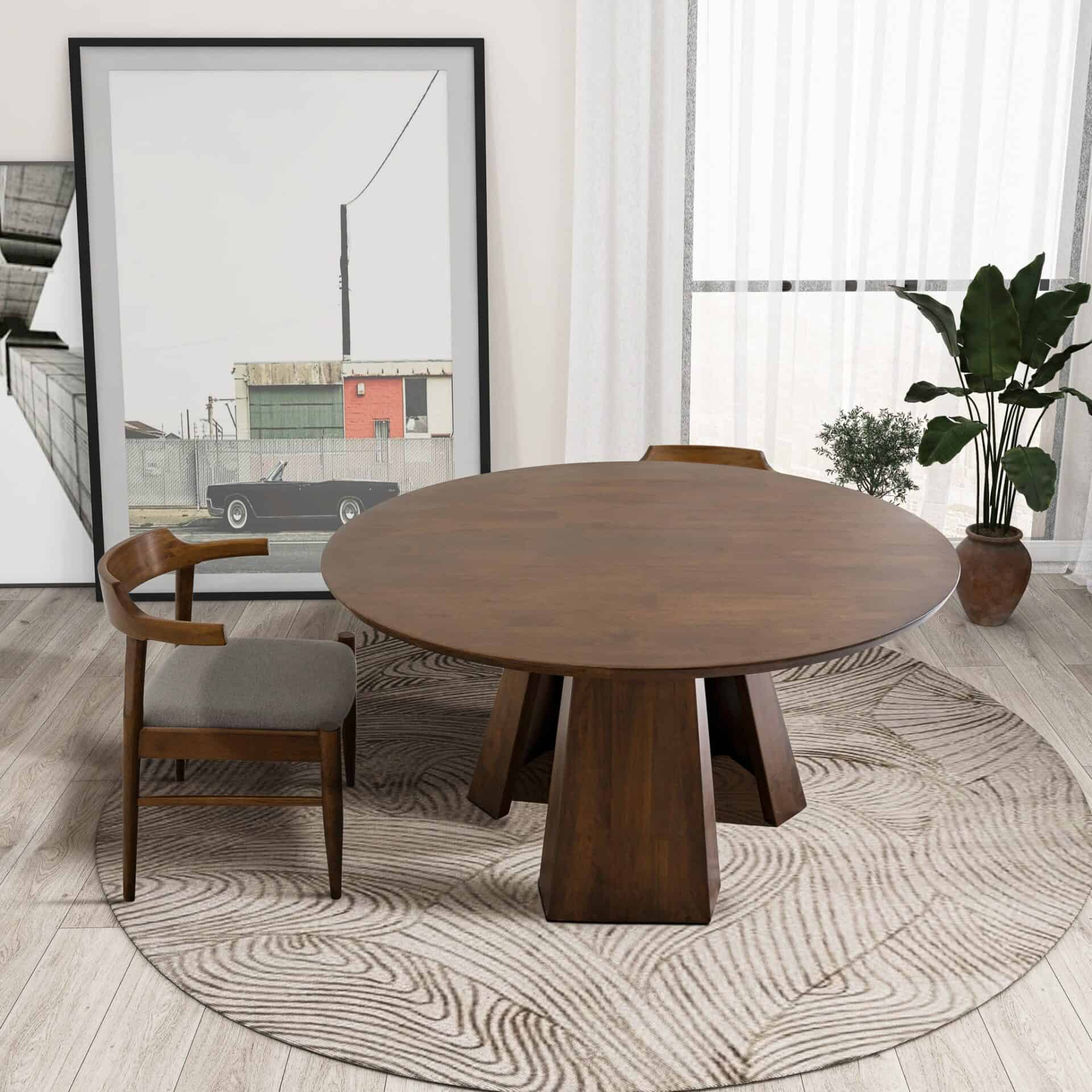 Brown Wood Round Dining Table with Pedestal Base - Cave Supplies