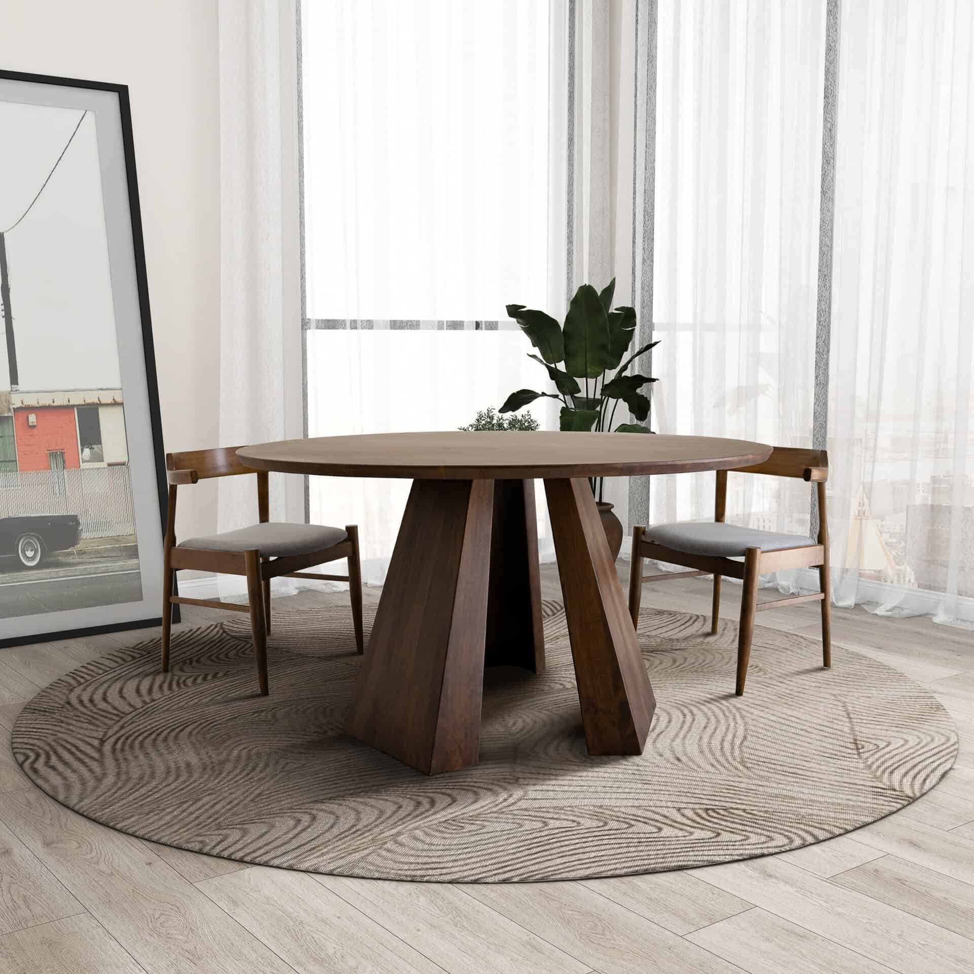 Brown Wood Round Dining Table with Pedestal Base - Cave Supplies