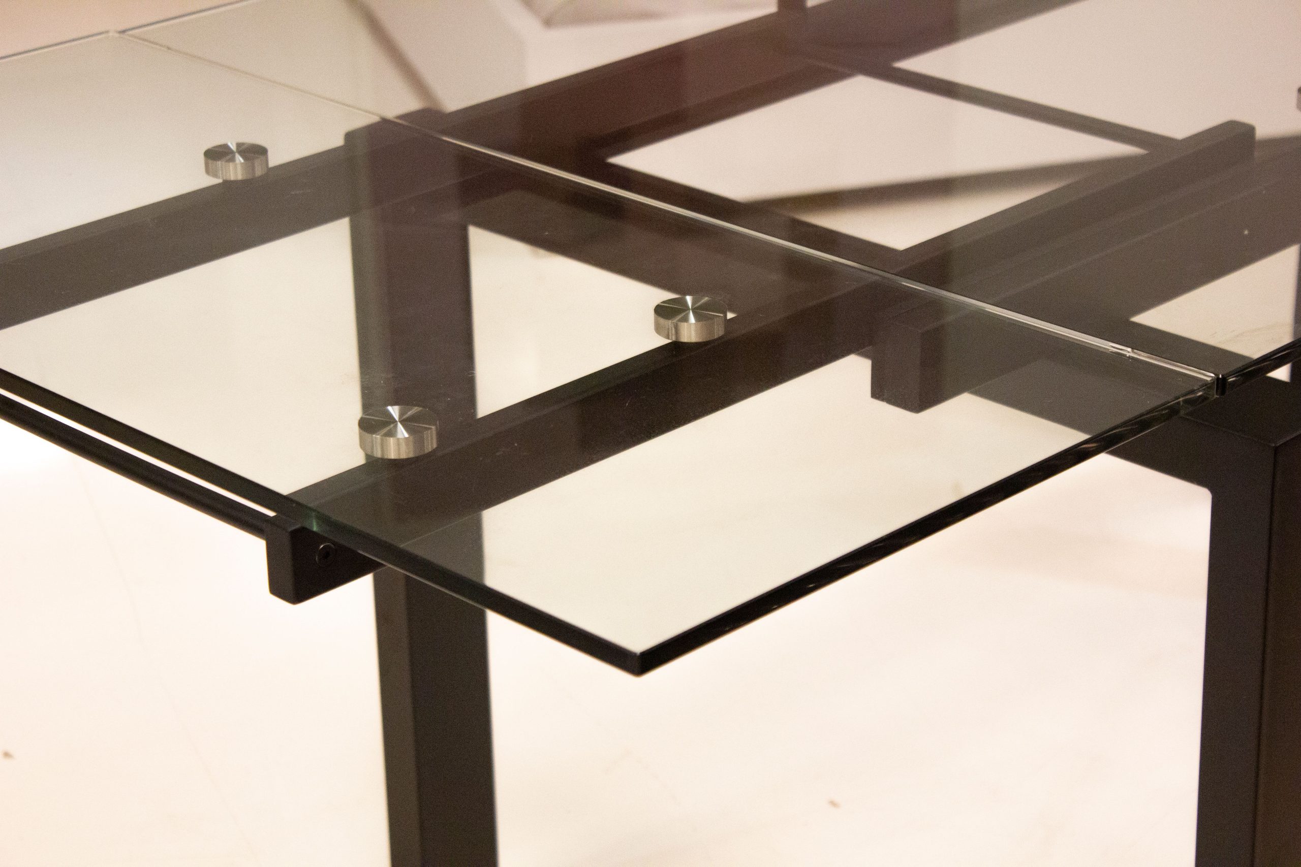 CANTRO Clear Glass Extension Dining Table Black Steel Base - Cave Supplies
