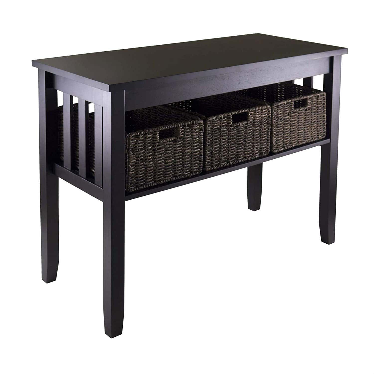 Espresso 2 Tier Console Table with 3 Storage Baskets - Cave Supplies