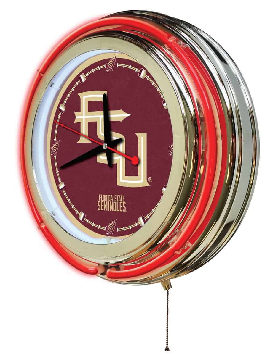 Florida State (Script) 15-Inch Neon Logo Clock in Chrome - Cave Supplies