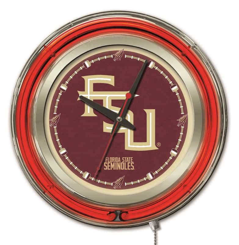 Florida State (Script) 15-Inch Neon Logo Clock in Chrome - Cave Supplies