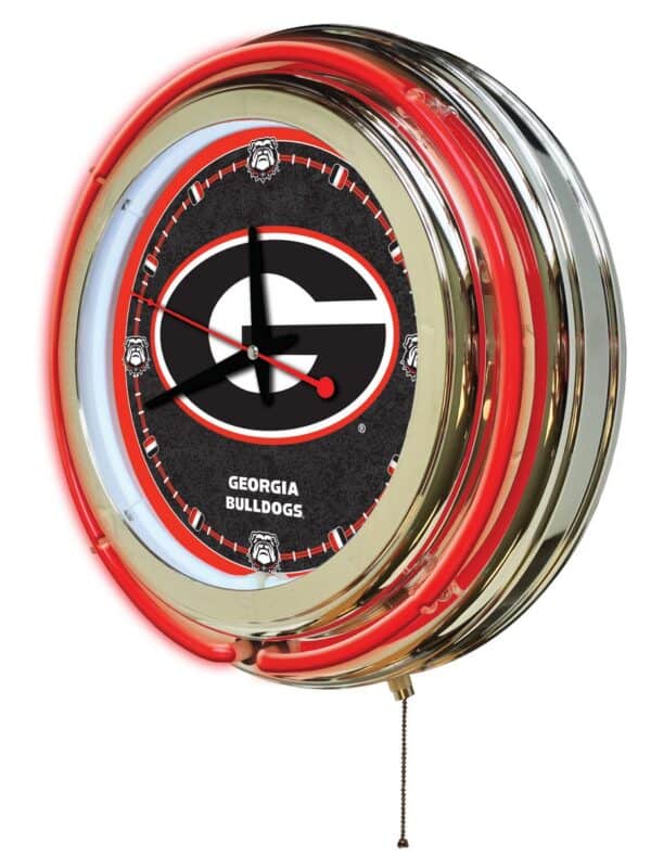 University of Georgia (G) 15-Inch Neon Logo Clock in Chrome - Cave Supplies
