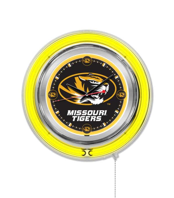 University of Missouri 15-Inch Neon Logo Clock in Chrome - Cave Supplies