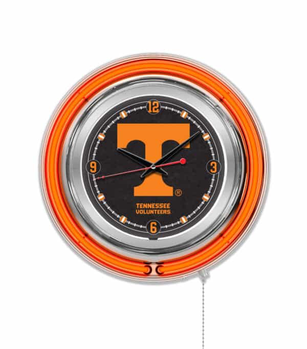 University of Tennessee 15-Inch Neon Logo Clock in Chrome - Cave Supplies