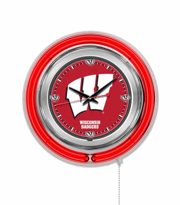 University of Wisconsin (W) 15-Inch Neon Logo Clock in Chrome - Cave ...