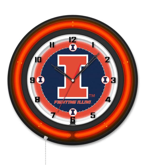 University of Illinois 19-Inch Neon Logo Clock in Black - Cave Supplies