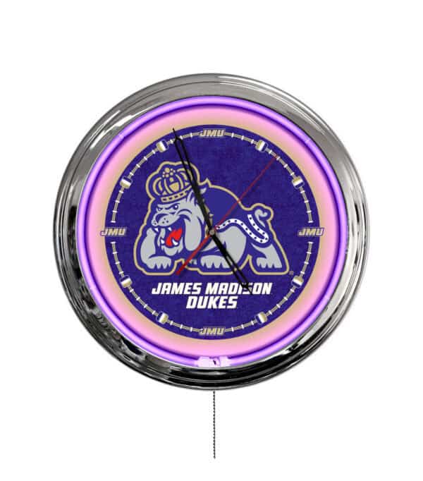 James Madison University 16-Inch LED Wall Clock in Chrome - Cave Supplies