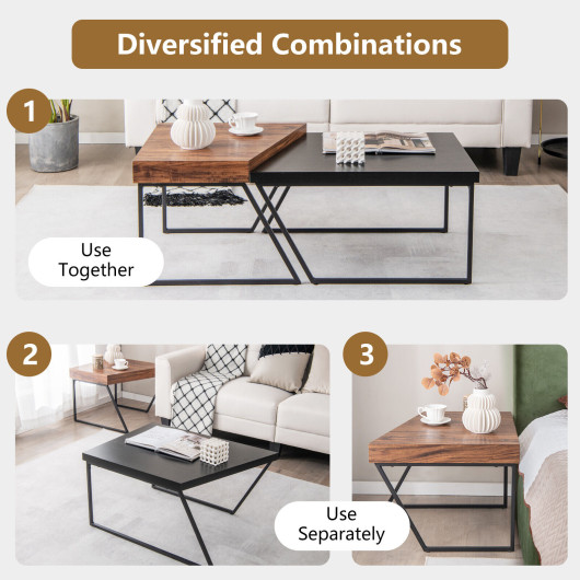 Modern Trapezoid Coffee Tables with Metal Legs Black (Set of 2) - Cave ...