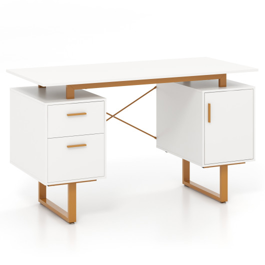 Floating Computer Desk with Dual Drawers and Storage Cabinet - Cave ...