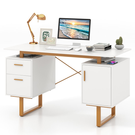 Floating Computer Desk with Dual Drawers and Storage Cabinet - Cave ...