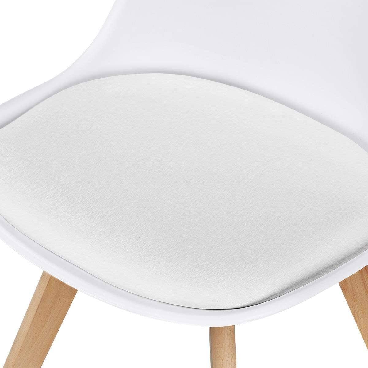 Modern White Shell Dining Chairs Beechwood Legs Upholstered Seats (Set ...