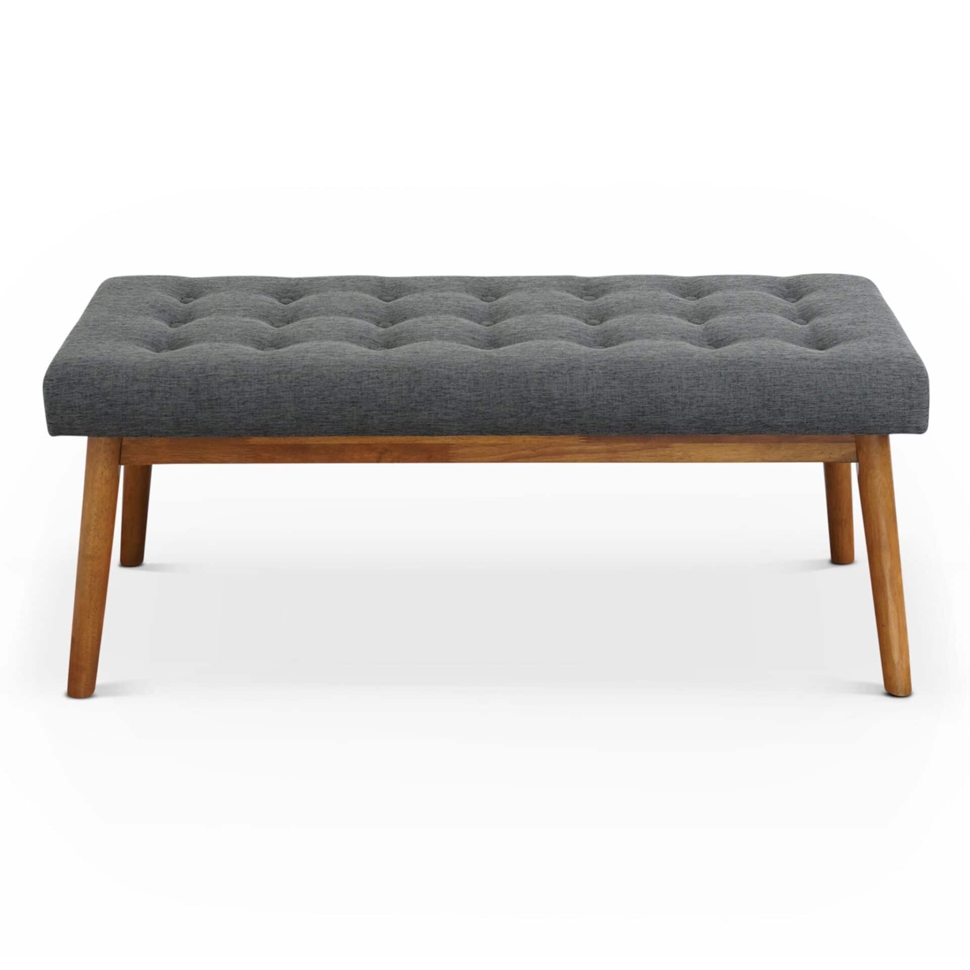 Grey Fabric Mid-Century Upholstered Bench with Solid Wood Legs - Cave ...