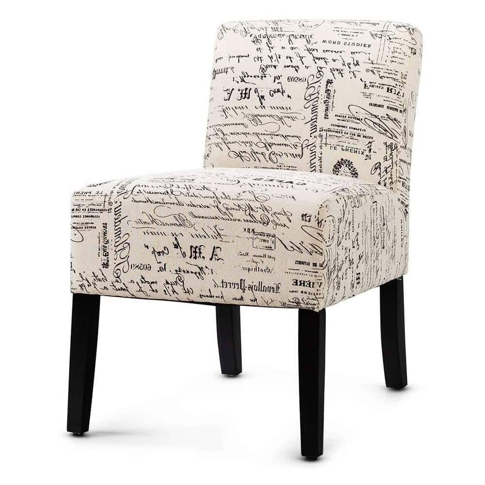 Modern Off-White French Script Accent Chair with Black Legs - Cave Supplies