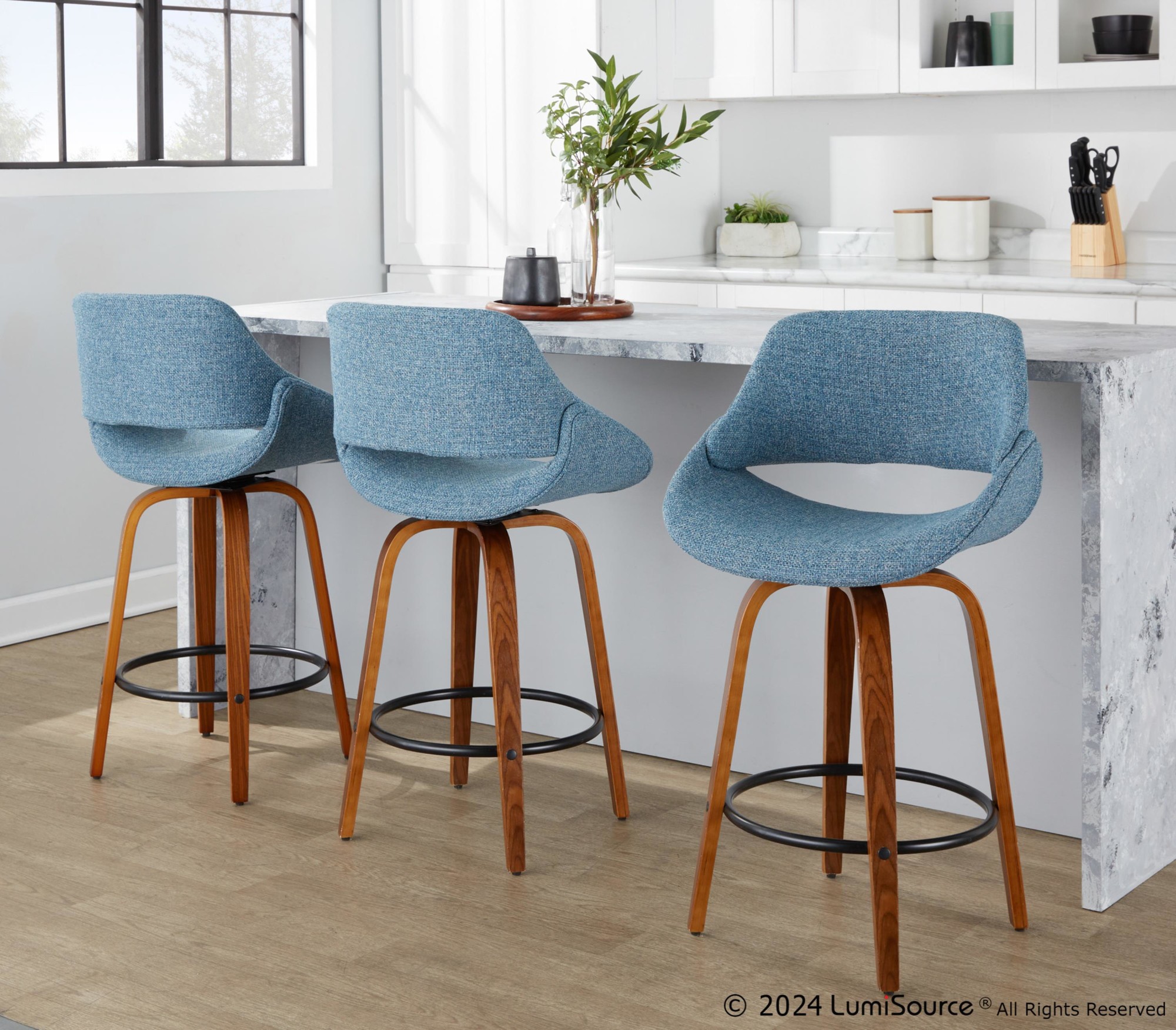 Fabrico 26 Mid-Century Modern Blue Counter Stool (Set of 3) - Cave Supplies