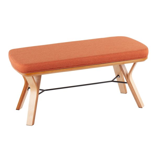 Folia Mid-Century Modern Orange Fabric Bench Natural Wood - Cave Supplies