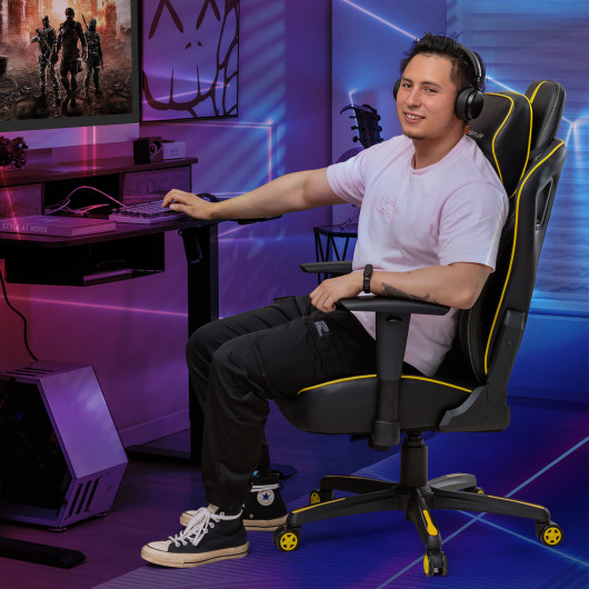 Ergonomic Yellow Gaming Chair with Adjustable Recline and 3D Armrests ...
