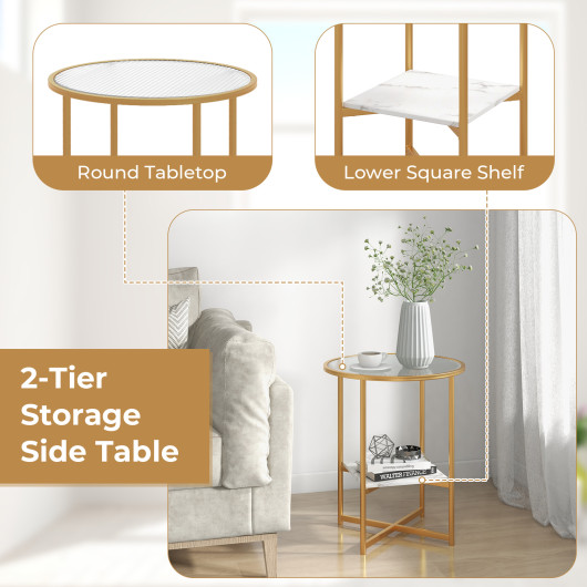 Modern 2-Tier Glass Side Tables with Faux Marble Shelf (Set of 2 ...