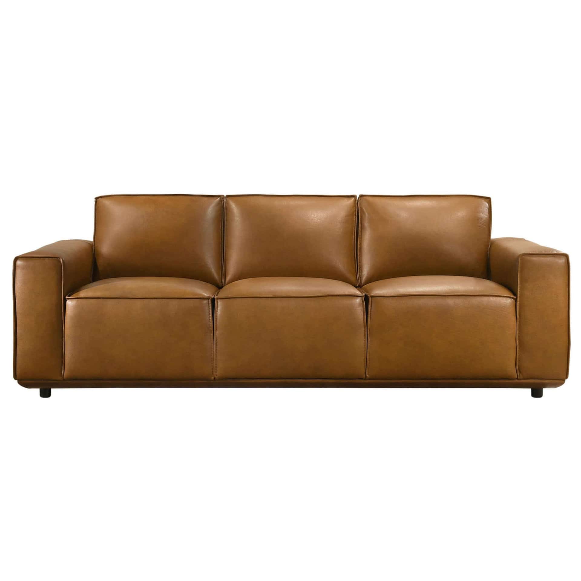 Mid-Century Modern Tan Leather Sofa with Removable Legs - Cave Supplies