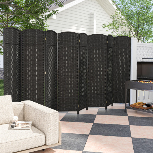 Hand-Woven 8-Panel Folding Room Divider with Solid Wood Frame - Cave ...