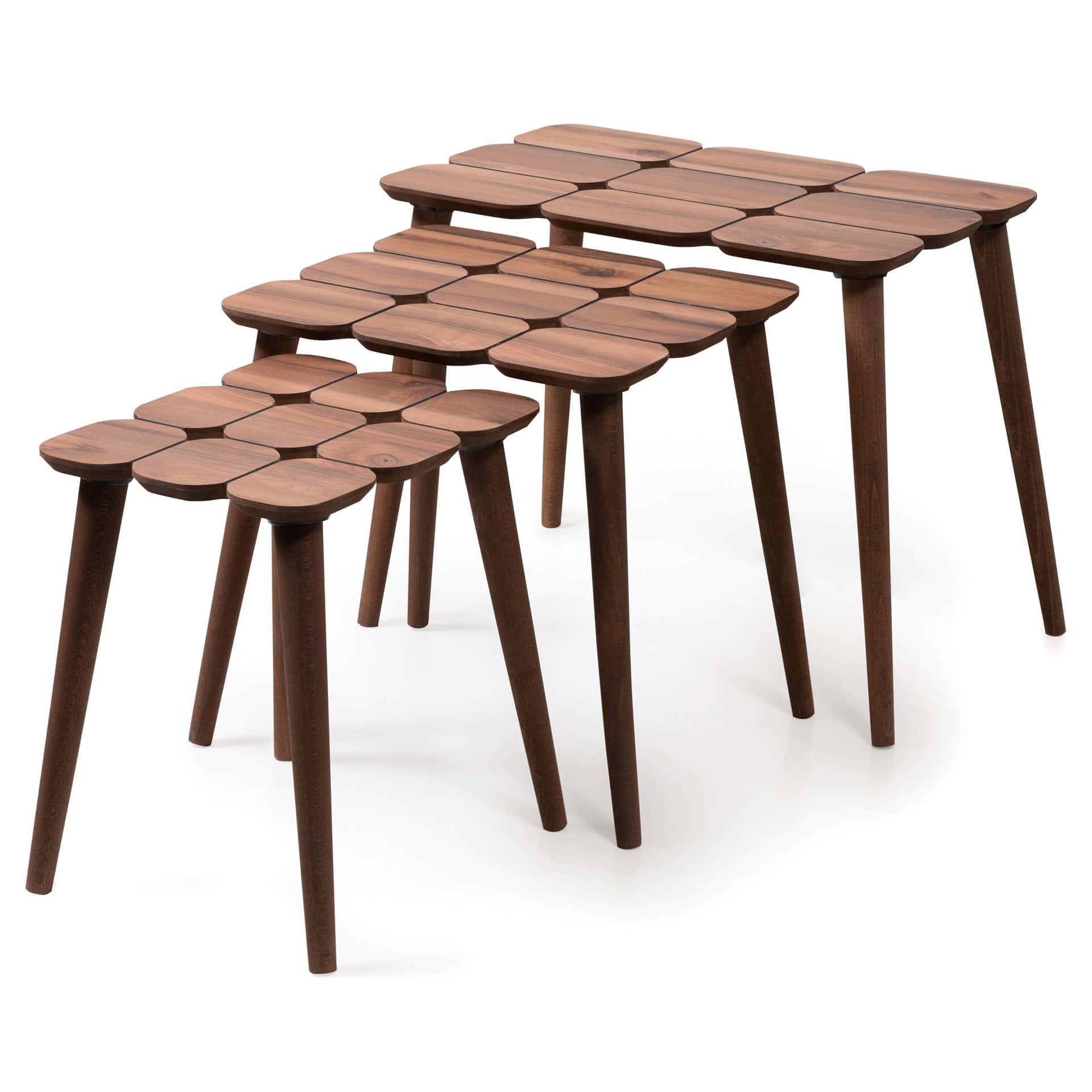 Brown Mid-Century Modern Wood Nesting Tables (Set of 3) - Cave Supplies