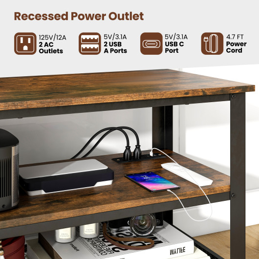 Industrial TV Stand with 3-Tier Shelving and Mesh Shelf - Cave Supplies