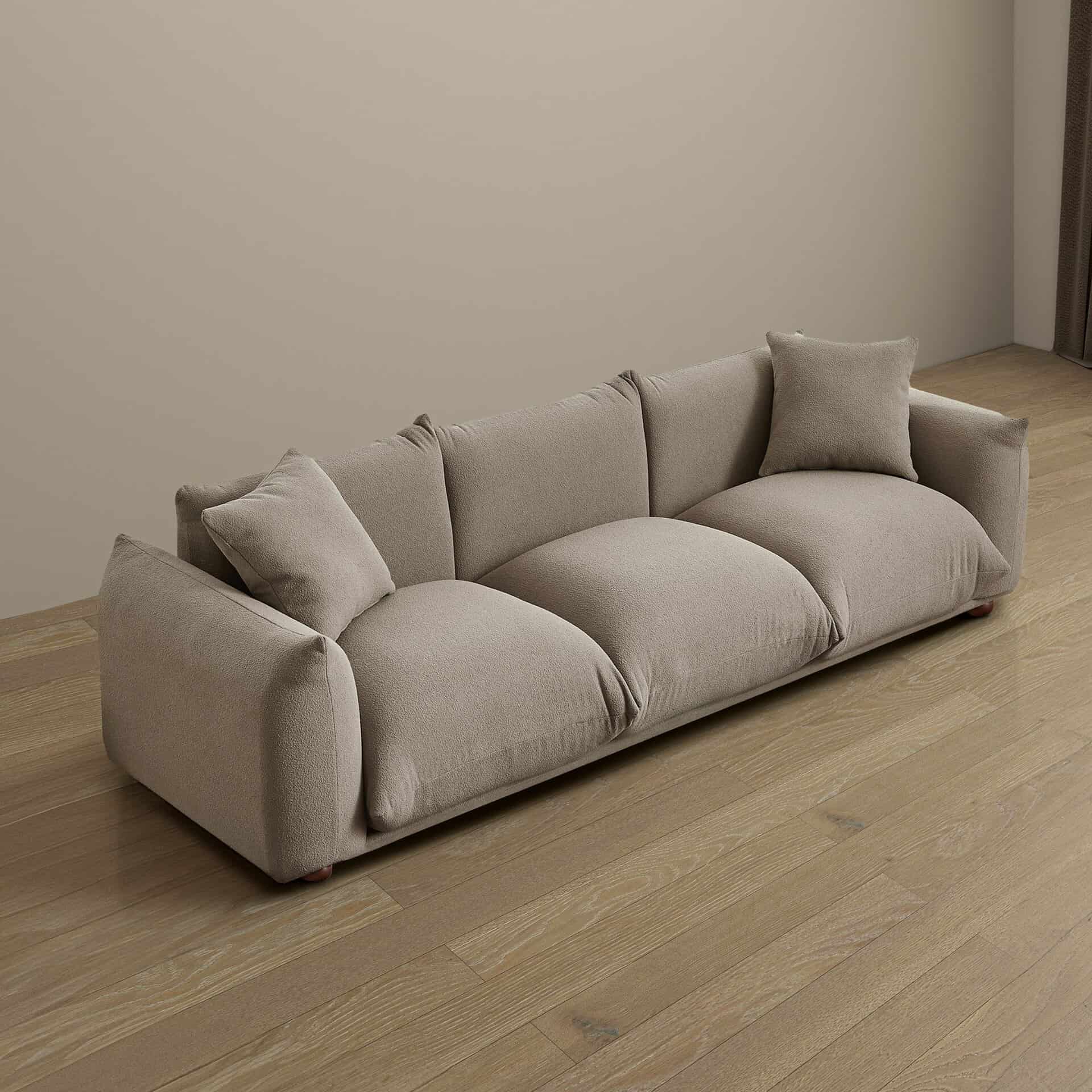 Mocha Boucle Upholstered Sofa with Solid Wood Legs - Cave Supplies