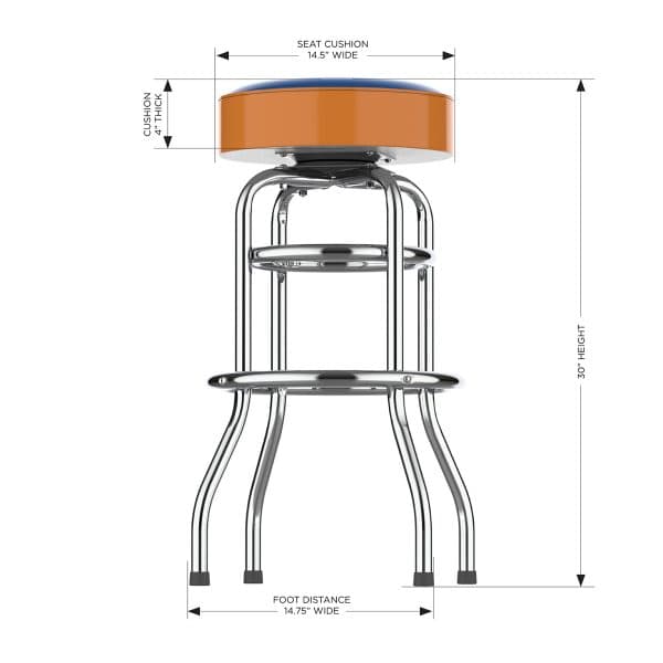 Mets Chrome Bar Stool American Made Team Colors and Logos - Cave Supplies
