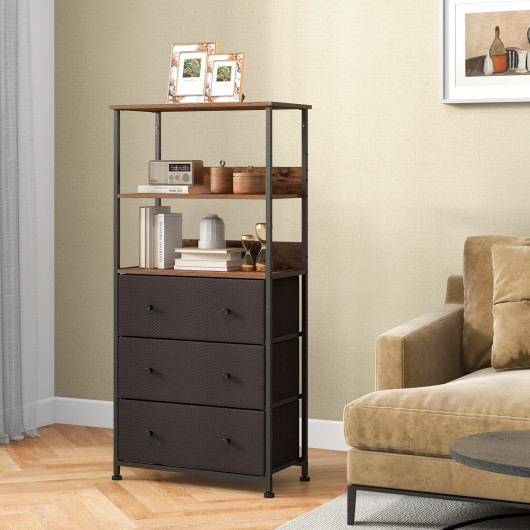 Rustic Brown 3-Drawer Fabric Storage Cabinet with Open Shelves - Cave ...