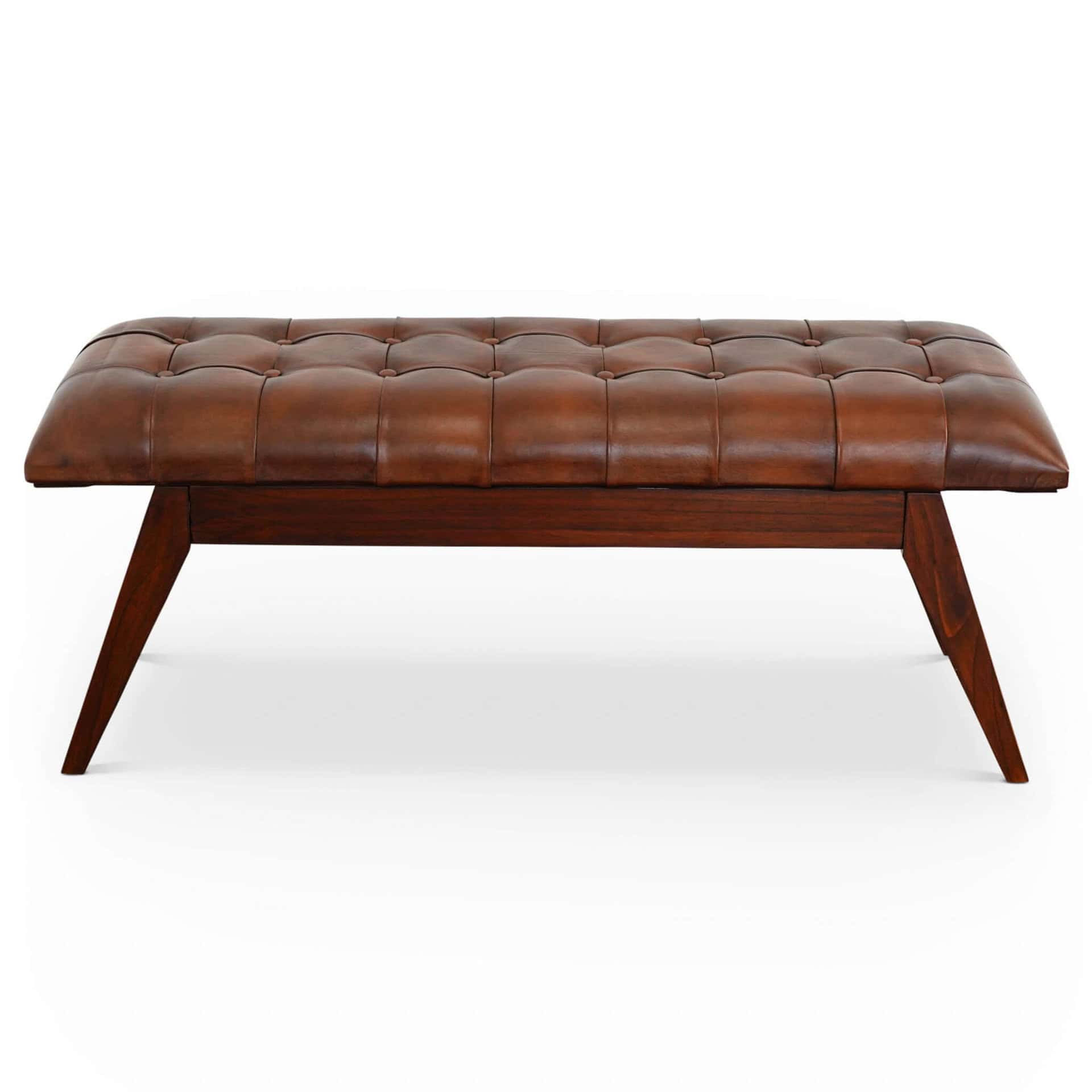 Cognac Leather Mid Century Modern Upholstered Bench - Cave Supplies