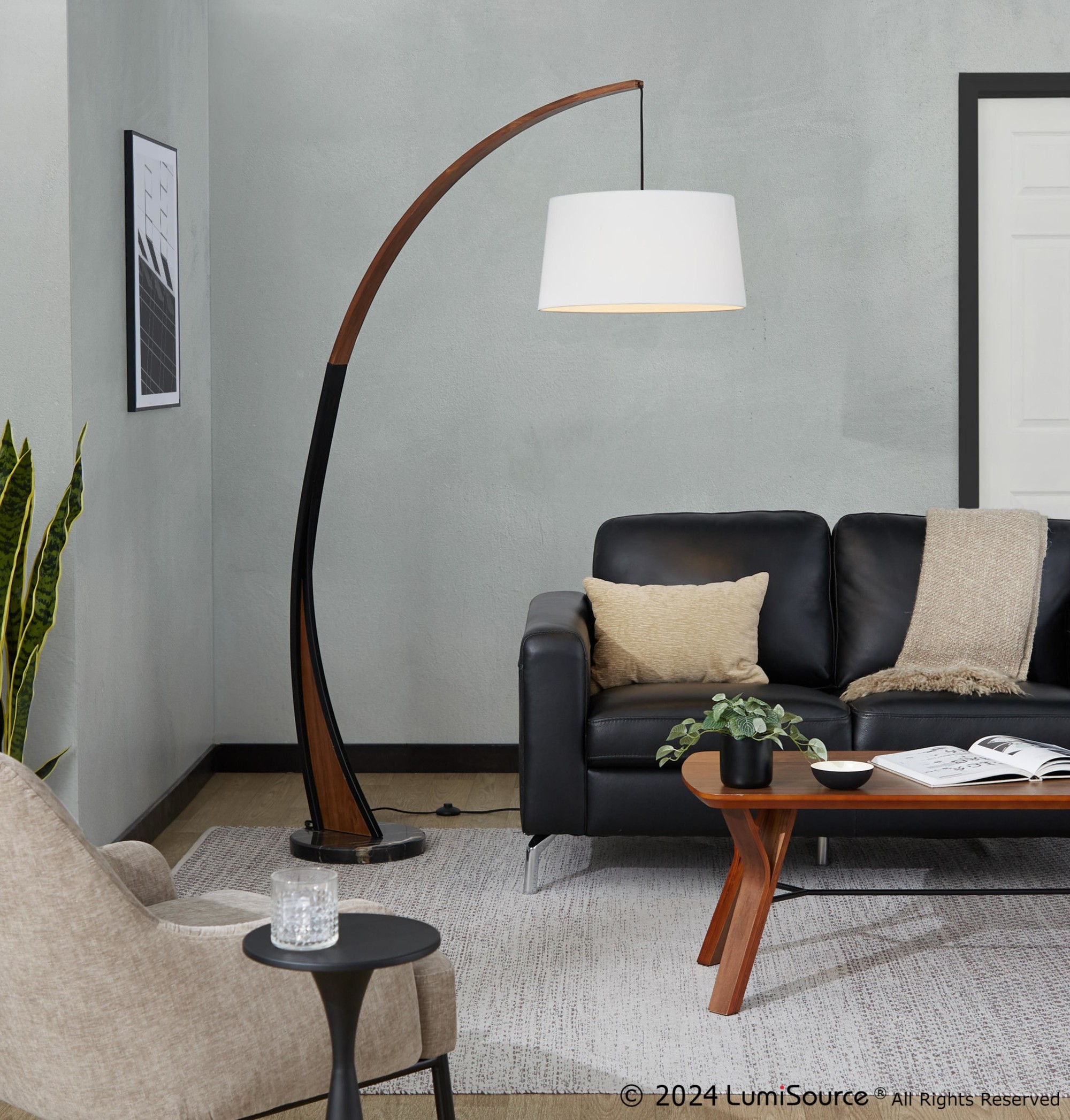 Noah-Salon Mid-Century Modern Black Marble Base Arched Floor Lamp - Cave Supplies