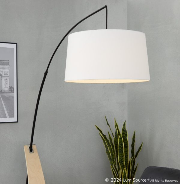 Robyn Mid-Century Modern Arched Floor Lamp Natural Wood Linen Shade ...