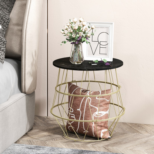 Gold Metal End Table with Removable Faux Marble Top - Cave Supplies