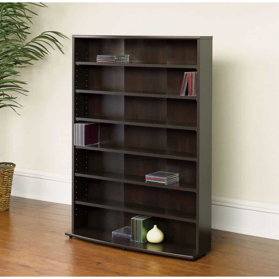 6-Shelf Multimedia Storage Rack Tower Cinnamon Finish Wood - Cave Supplies