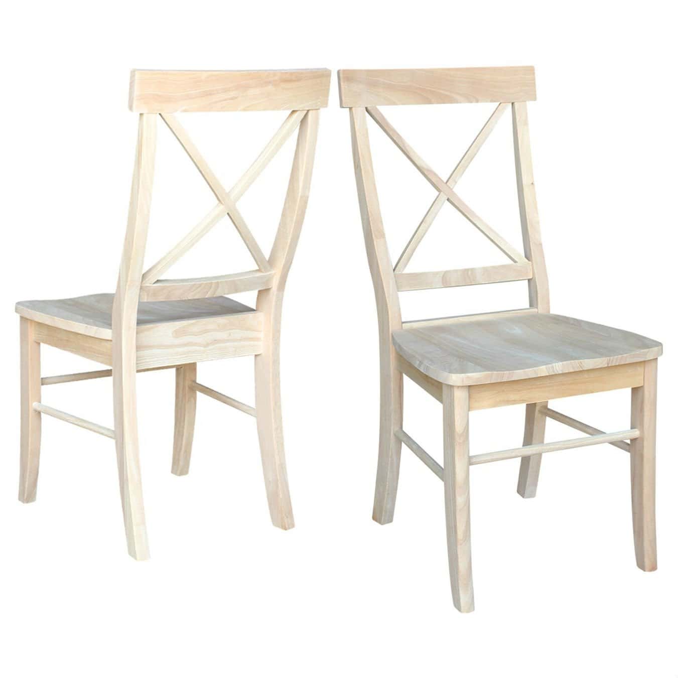 Unfinished Wood Dining Chairs with X-Back Design (Set of 2) - Cave Supplies