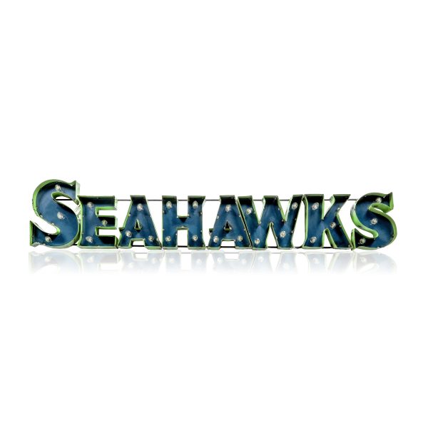 Seattle Seahawks Recycled Metal Lighted Wordmark Logo Sign - Cave Supplies