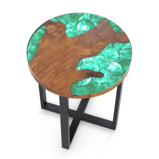 Live Edge Teak Wood End Table with Epoxy Resin Top - Cave Supplies
