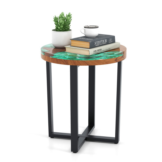 Live Edge Teak Wood End Table with Epoxy Resin Top - Cave Supplies