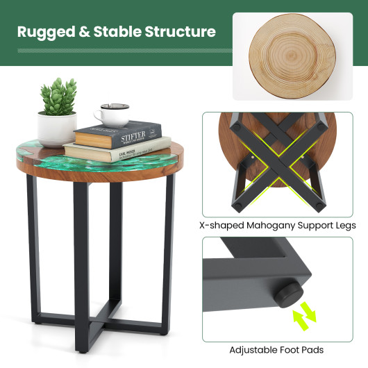 Live Edge Teak Wood End Table with Epoxy Resin Top - Cave Supplies