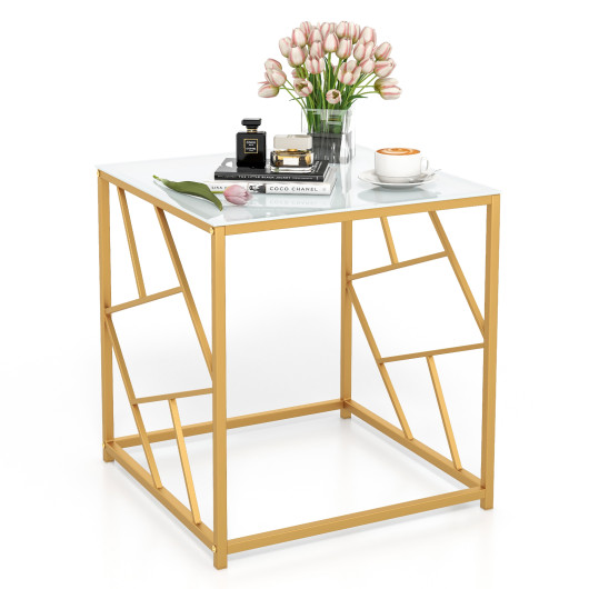 Gold Geometric End Table with Tempered Glass Top - Cave Supplies